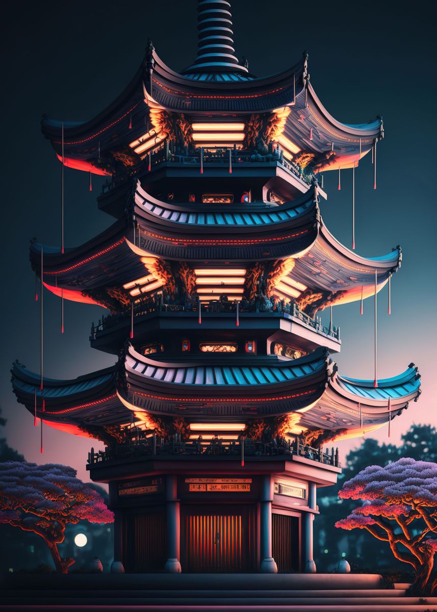 'Japanese lanscape ' Poster by Silhouette Anime Art | Displate