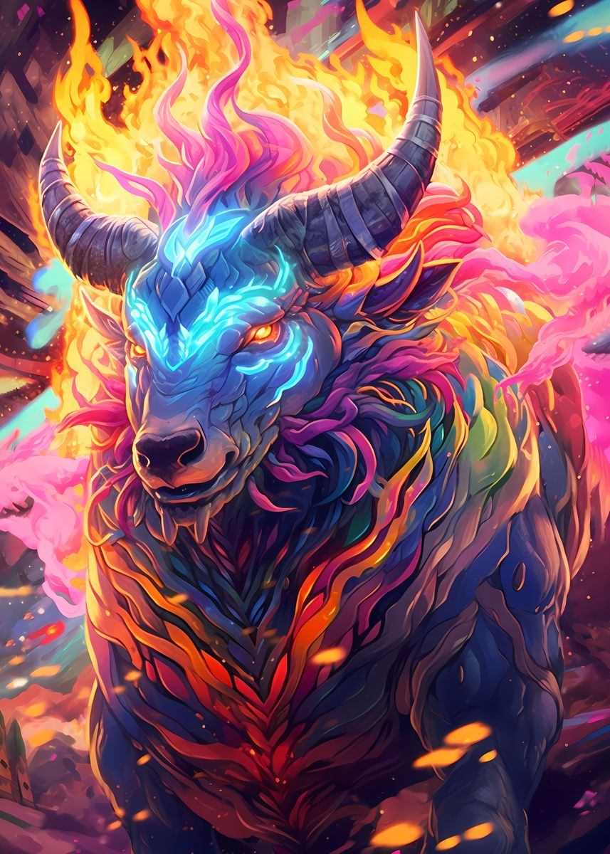 'Rainbow Flame Bull' Poster, picture, metal print, paint by Luong Phat ...