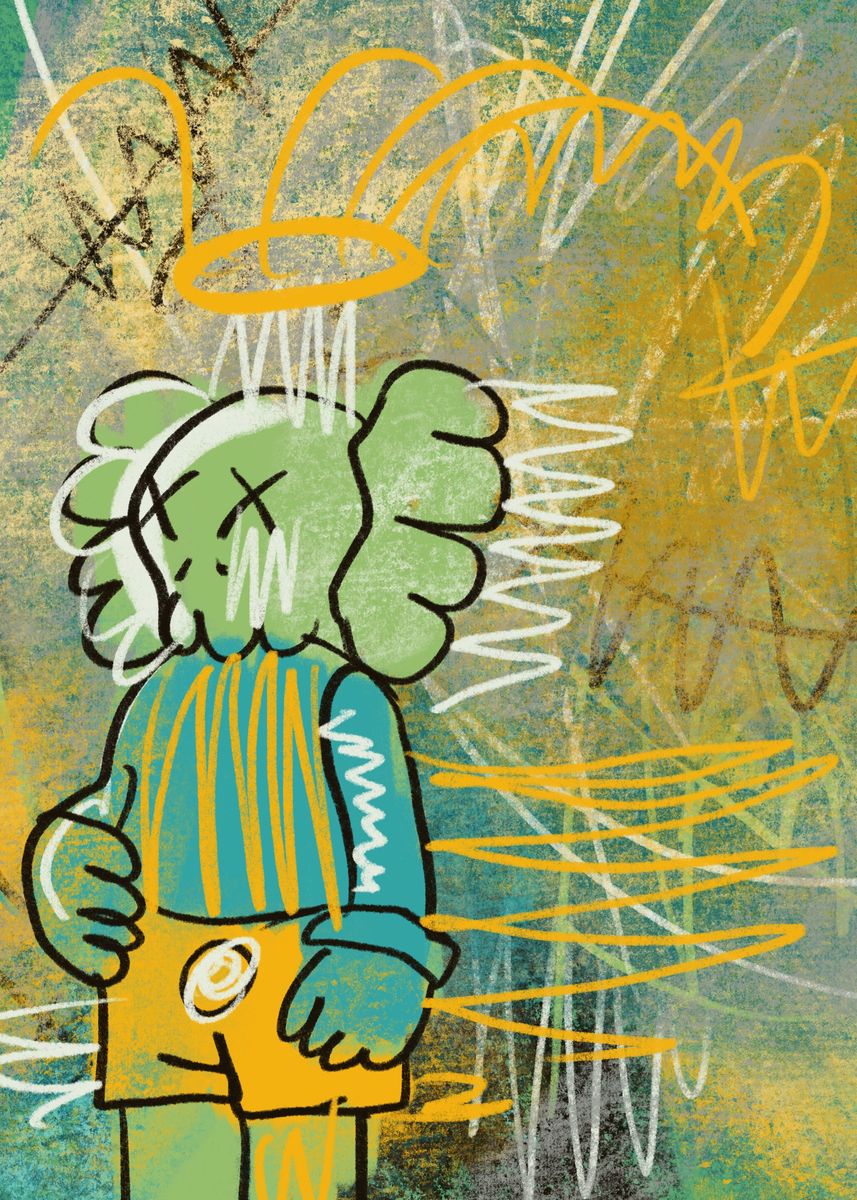 'Green abstract kaws' Poster, picture, metal print, paint by masn ...
