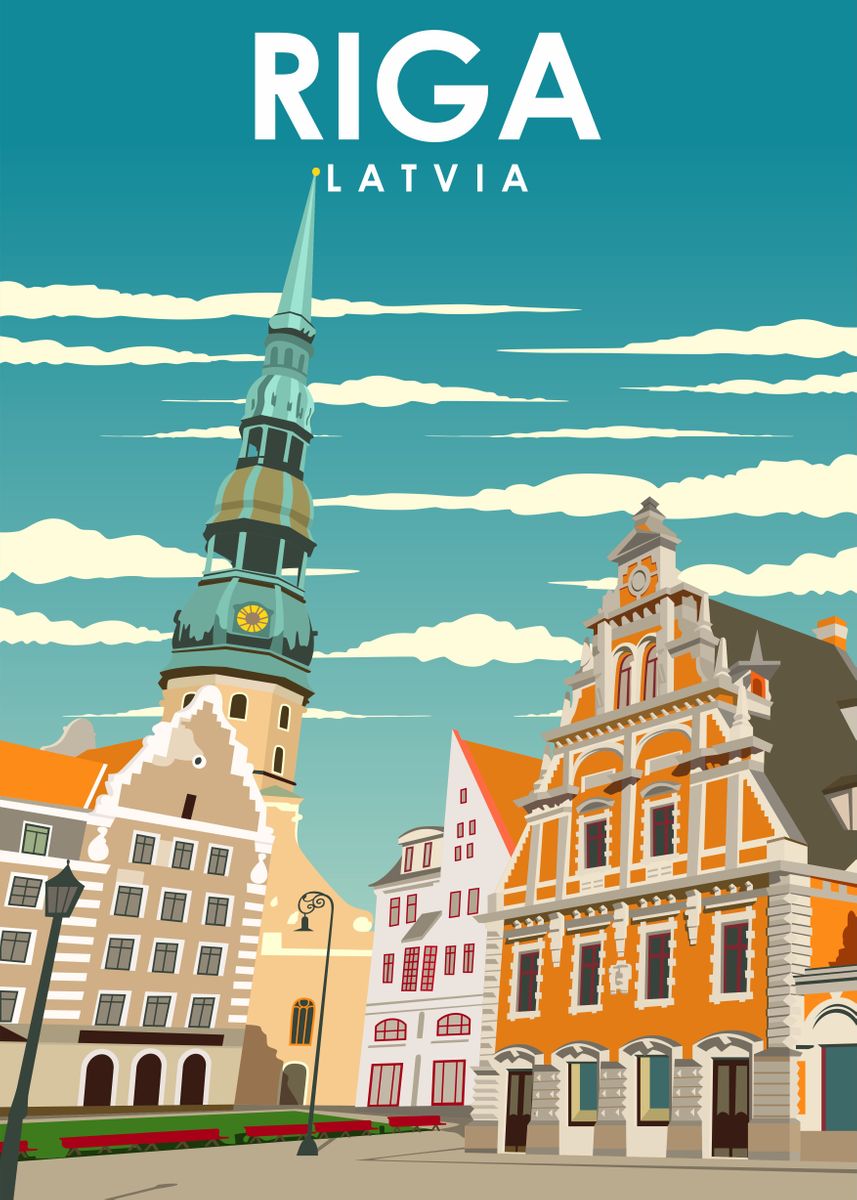 'Riga Latvia Travel Poster' Poster, picture, metal print, paint by Jorn ...