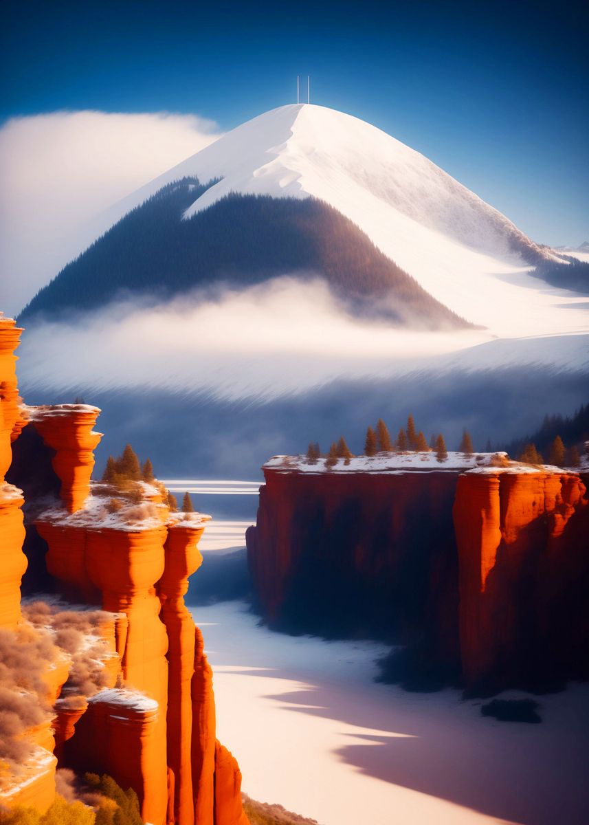'SNOW MOUNTAIN' Poster, picture, metal print, paint by LuckStory | Displate