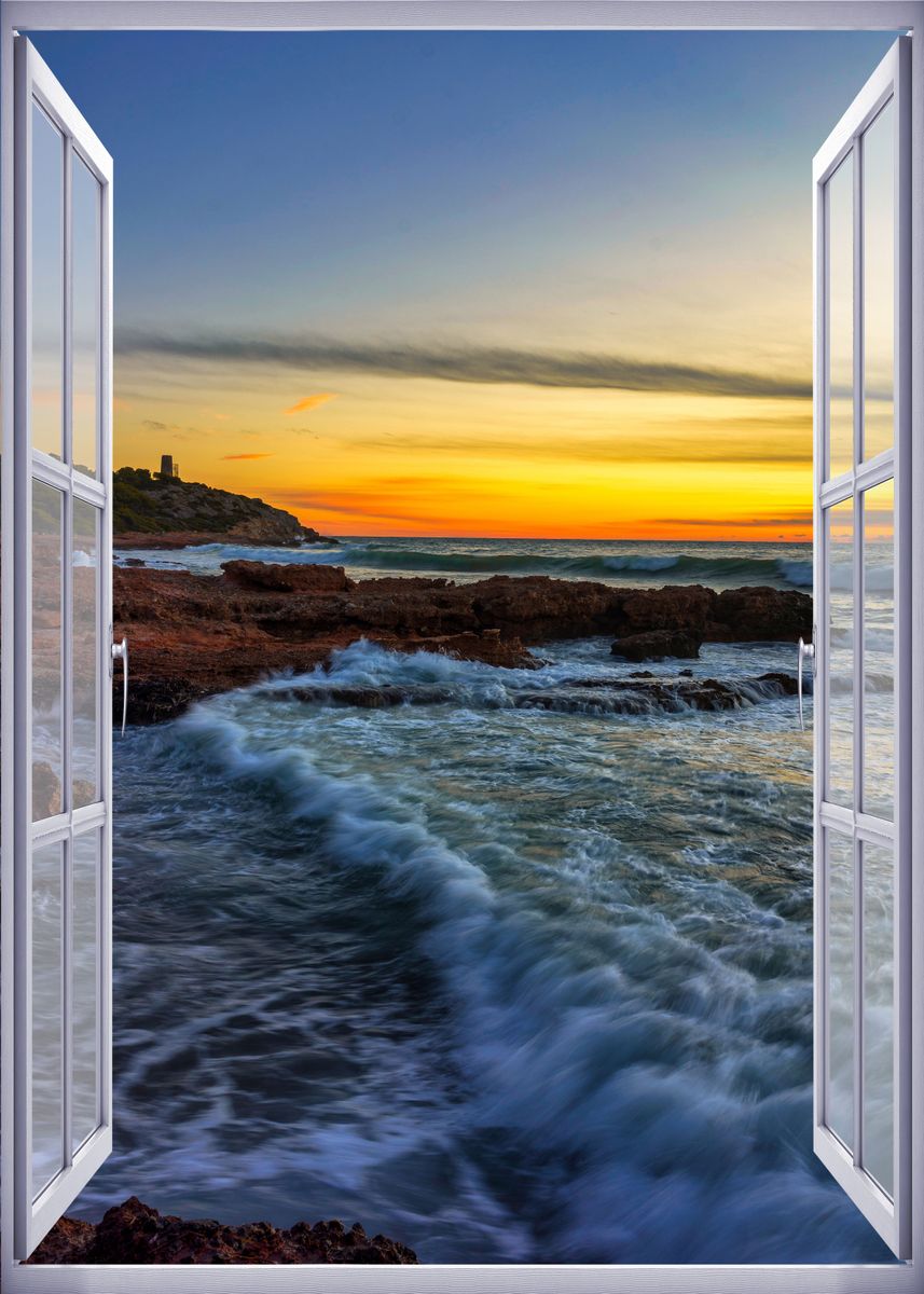 'Window view sunset sea' Poster, picture, metal print, paint by Vicen ...