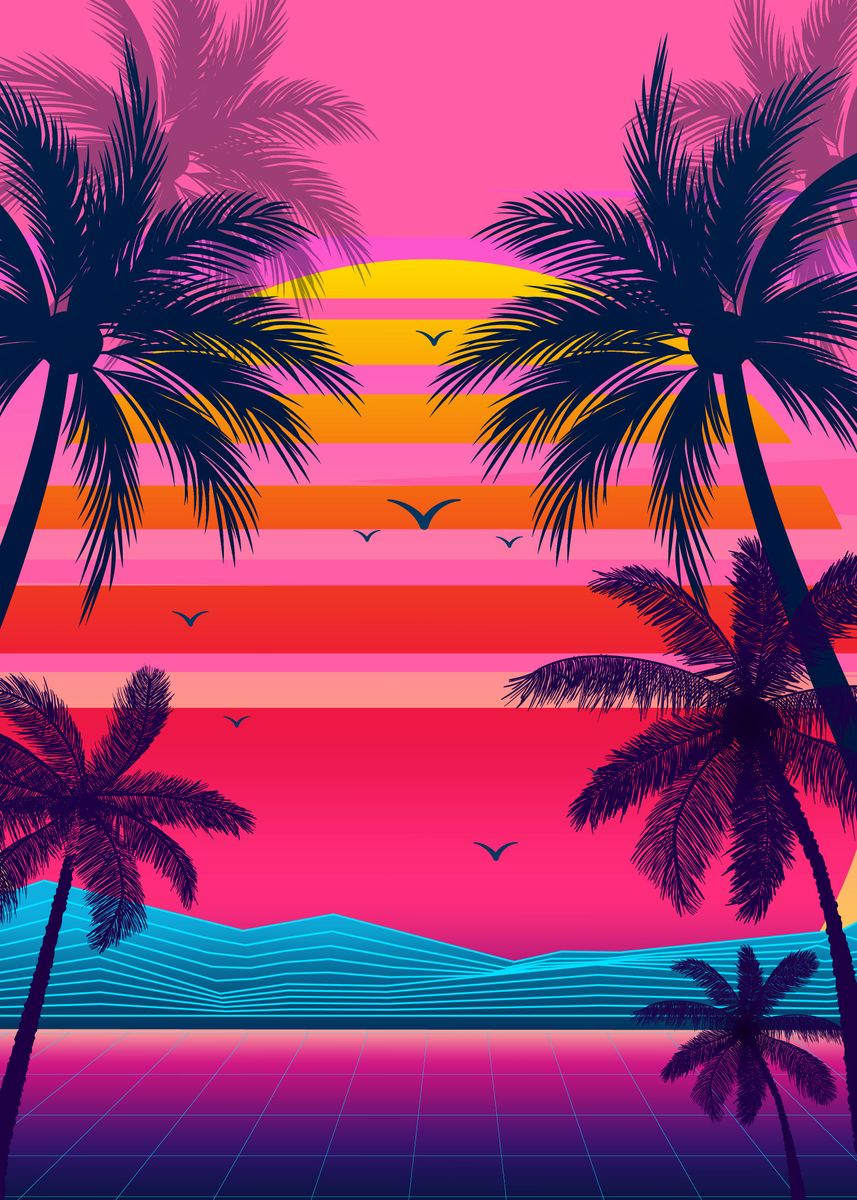 'Throwback Summer 80s Synth' Poster, picture, metal print, paint by EDM Project | Displate