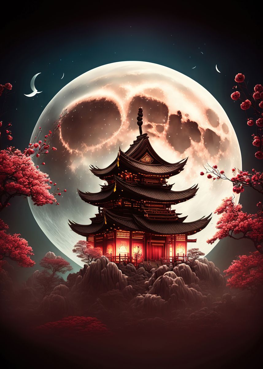 'Japanese lanscape ' Poster, picture, metal print, paint by Silhouette ...