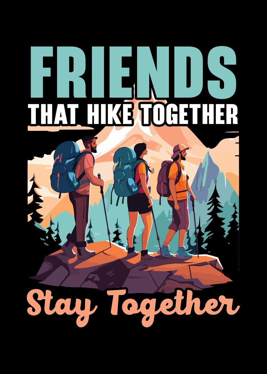 'Hiking Couple Hiking Buddy' Poster, picture, metal print, paint by NAO | Displate