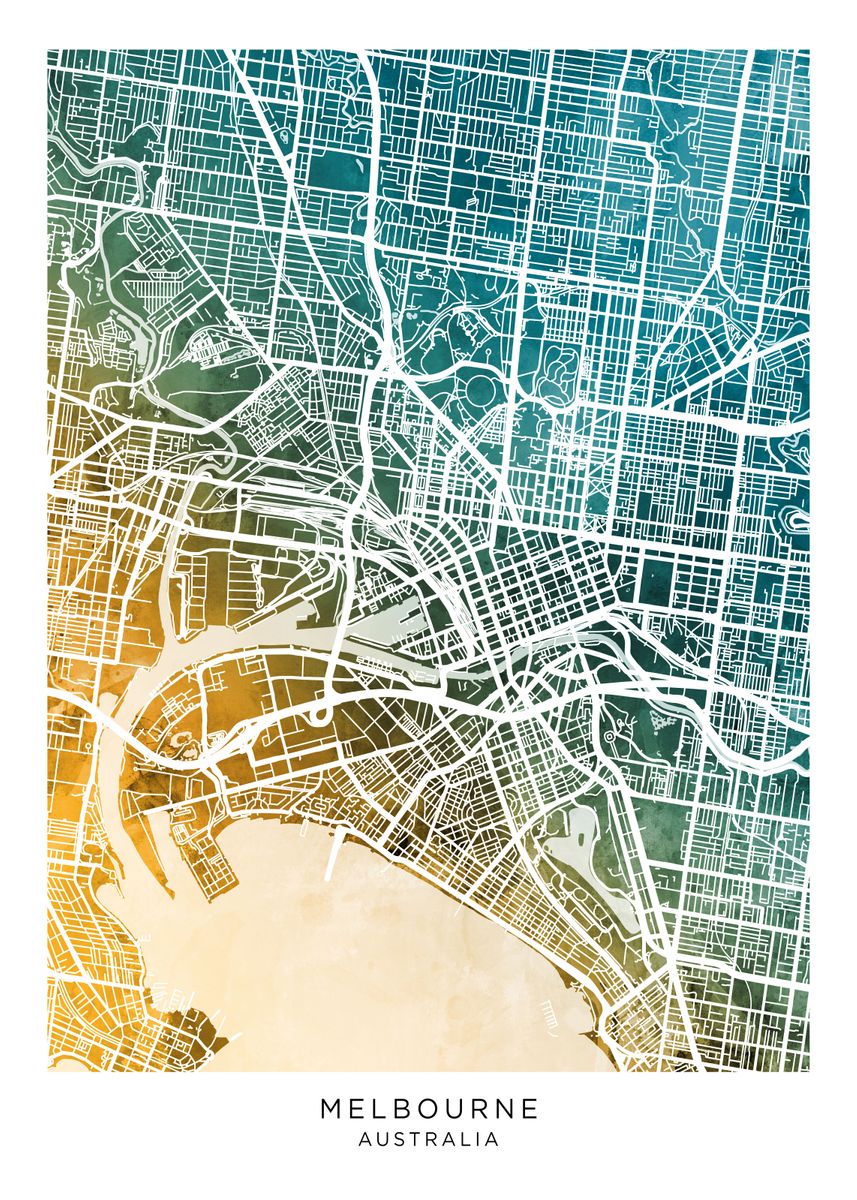 'Melbourne Australia Map' Poster, picture, metal print, paint by ...