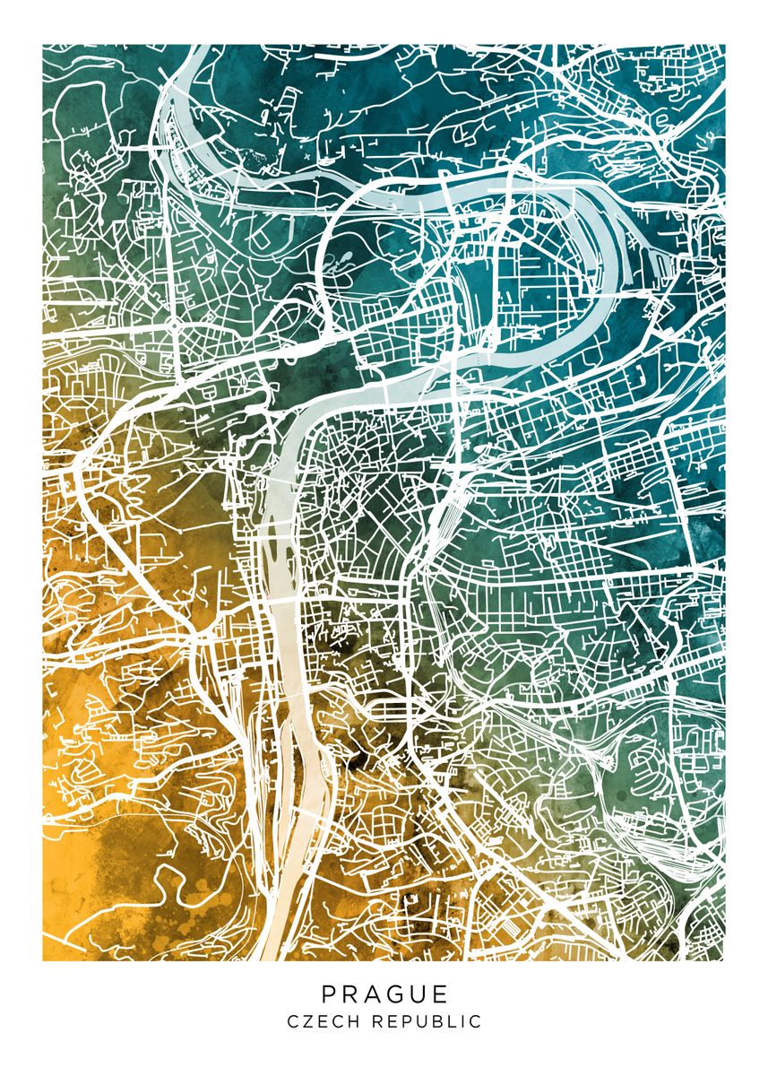'Prague Czech Republic Map' Poster, picture, metal print, paint by Michael Tompsett | Displate