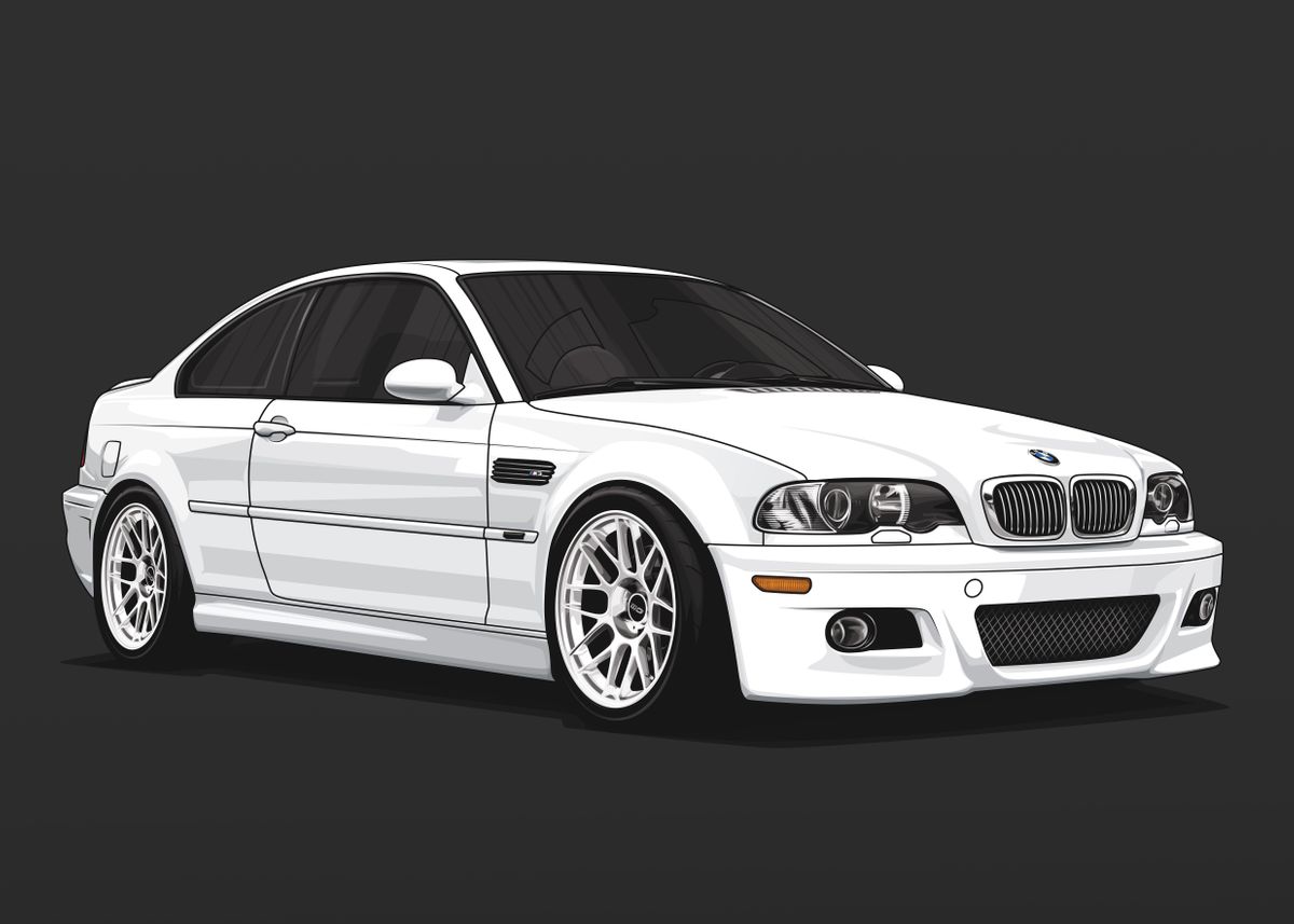 'BMW E46 M3 Coupe White' Poster by POWERDRAWINGS | Displate