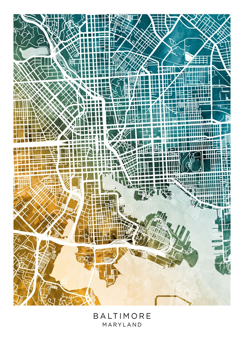 'Baltimore Maryland Map' Poster, picture, metal print, paint by Michael ...