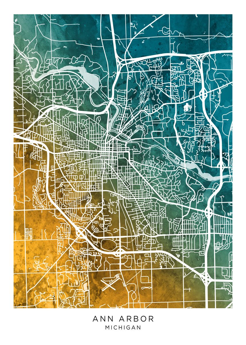 'Ann Arbor Michigan Map' Poster, picture, metal print, paint by Michael ...
