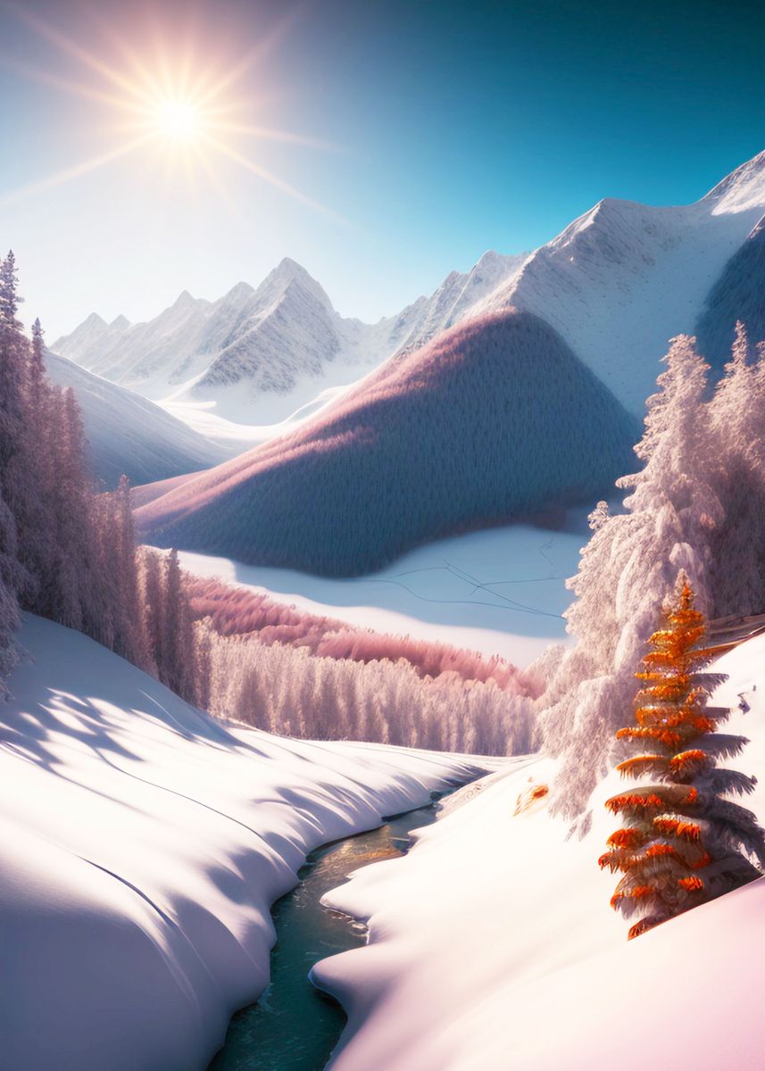 'SNOW MOUNTAIN' Poster, picture, metal print, paint by LuckStory | Displate