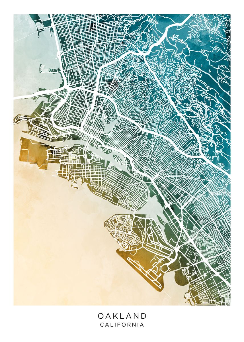 'Oakland California Map' Poster, picture, metal print, paint by Michael ...