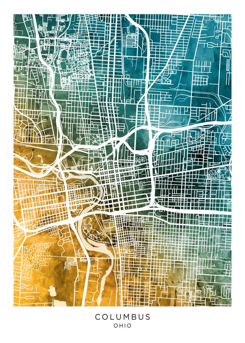 'Columbus Ohio Map' Poster, picture, metal print, paint by Michael ...