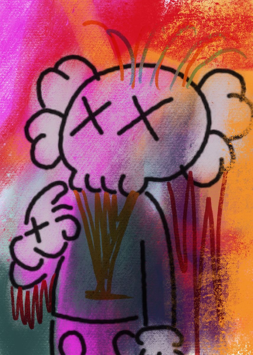 'Unique abstract red kaws' Poster, picture, metal print, paint by masn ...