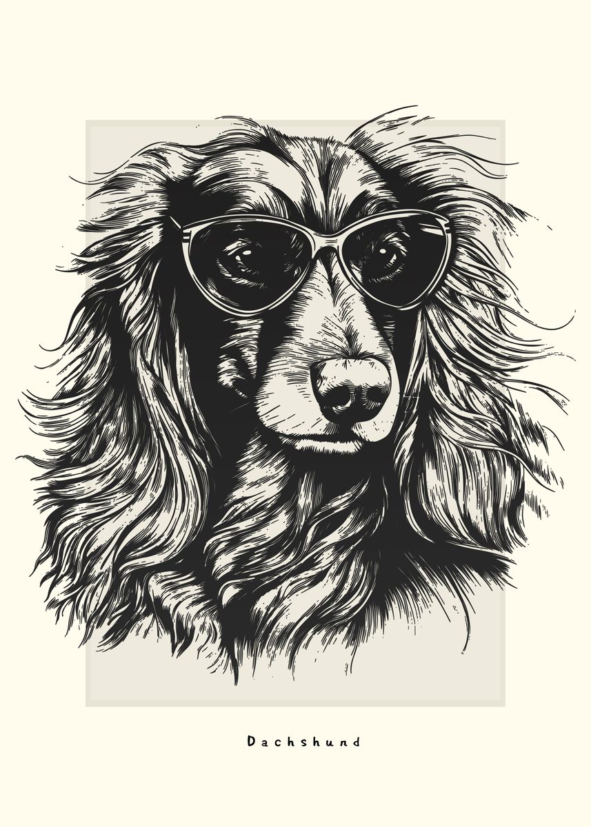 'Long Haired Dachshund Cool' Poster, picture, metal print, paint by Rafael Dxgn | Displate