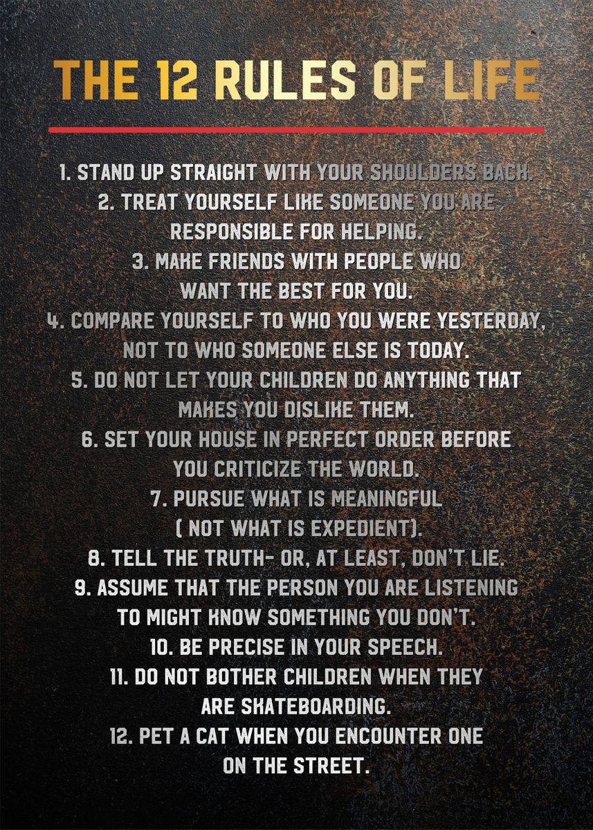 'ther 12 rule of life' Poster, picture, metal print, paint by Greatest ...
