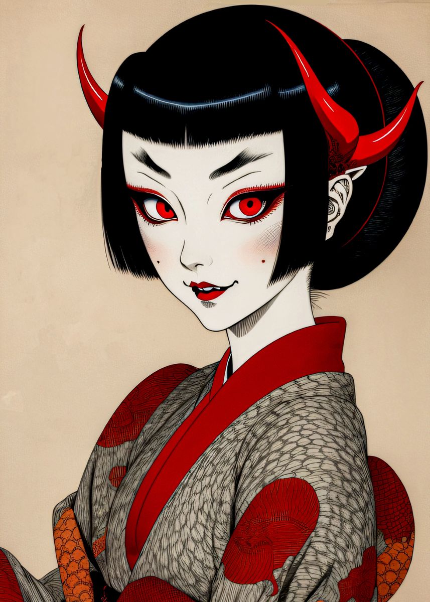 'Portrait of Demon Girl' Poster, picture, metal print, paint by Rick ...