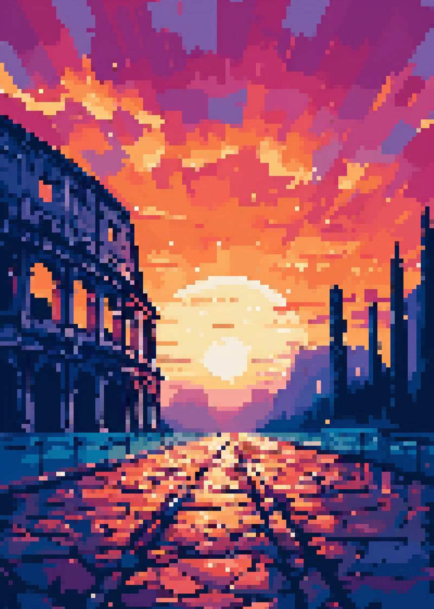 'Colosseum pixel art' Poster, picture, metal print, paint by Powerful ...