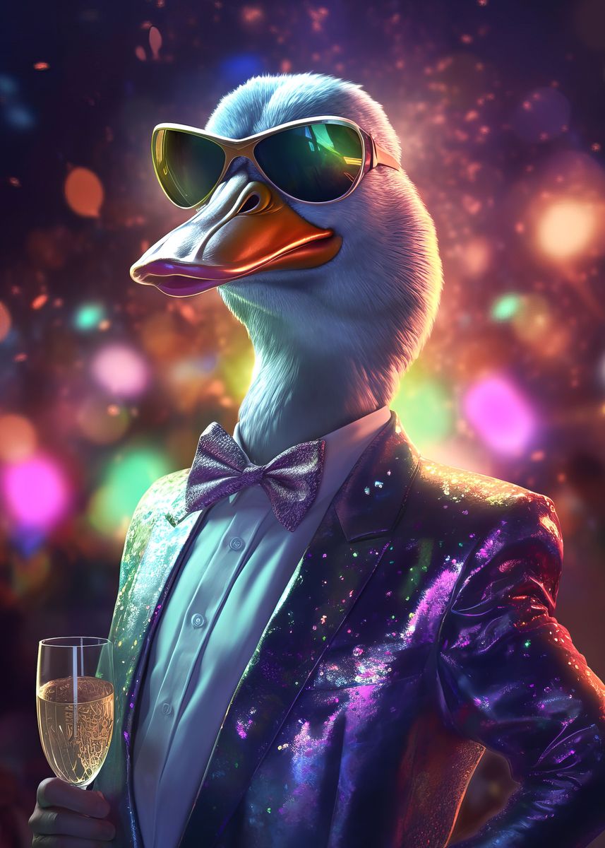 'Party Duck' Poster, picture, metal print, paint by Karolina Cemerkiene ...