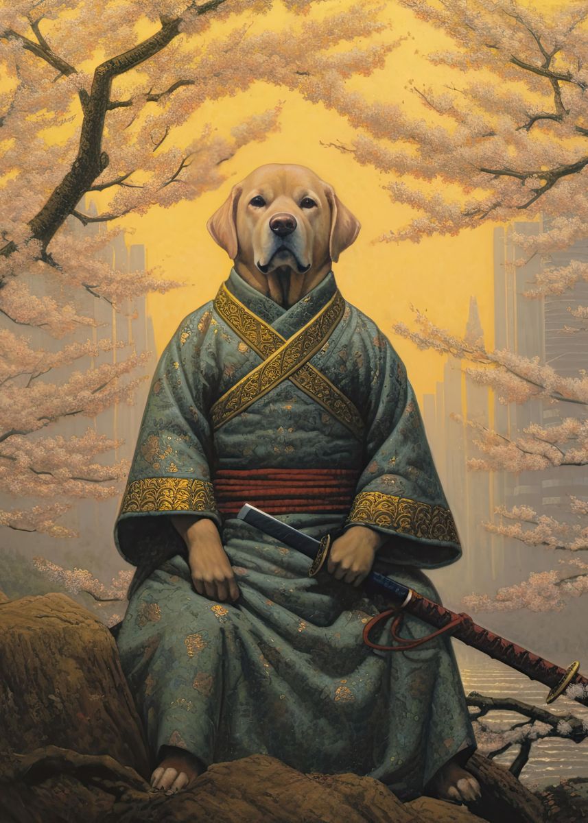'Labrador The Samurai ' Poster, picture, metal print, paint by ...