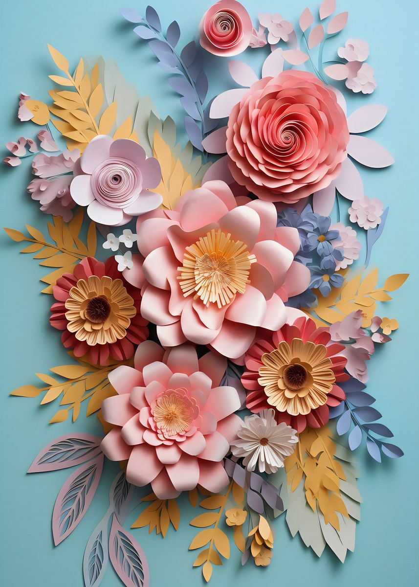 'Flowers paper craft' Poster, picture, metal print, paint by Nathan ...