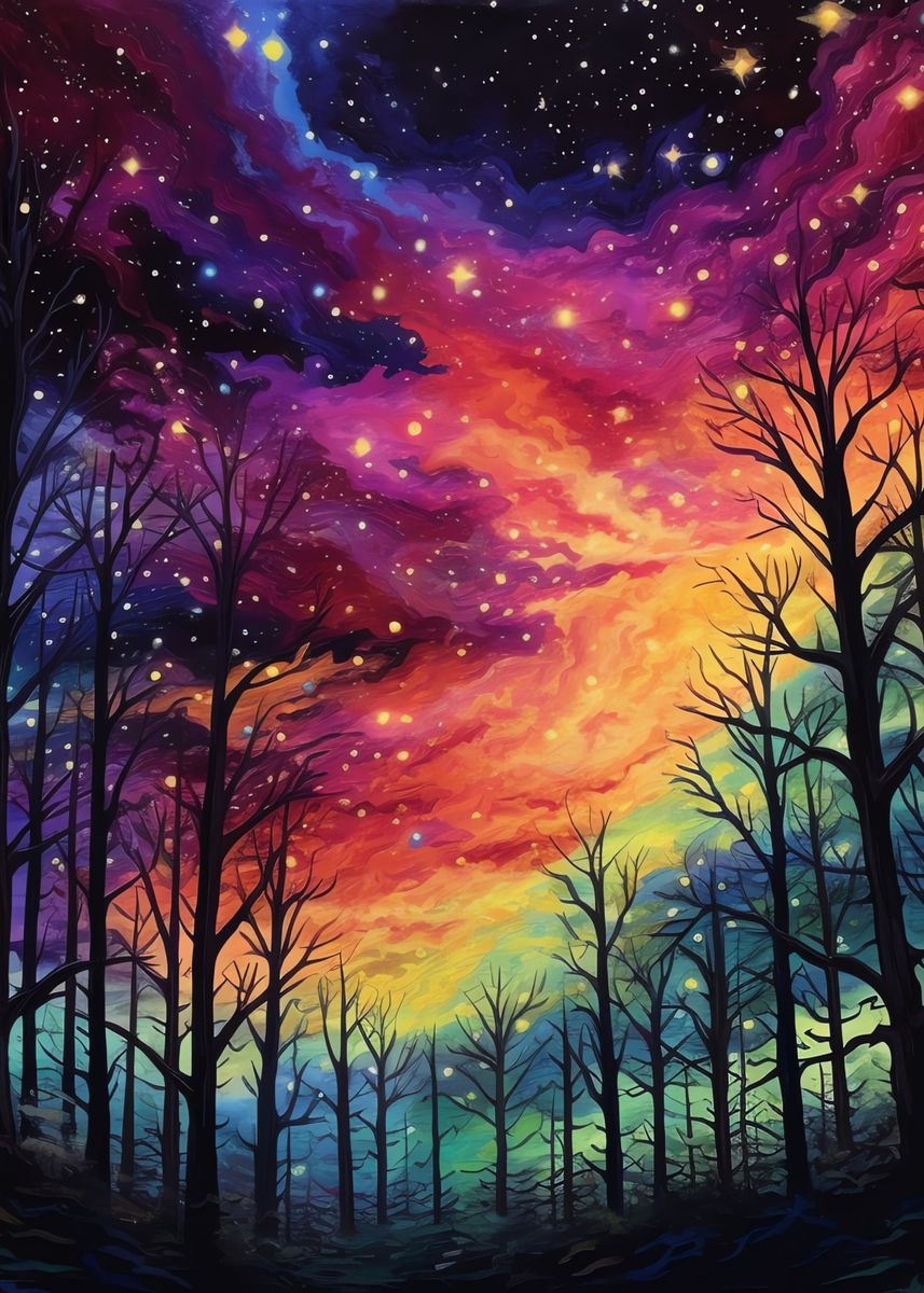 'Full Of Stars at Forest' Poster, picture, metal print, paint by ...