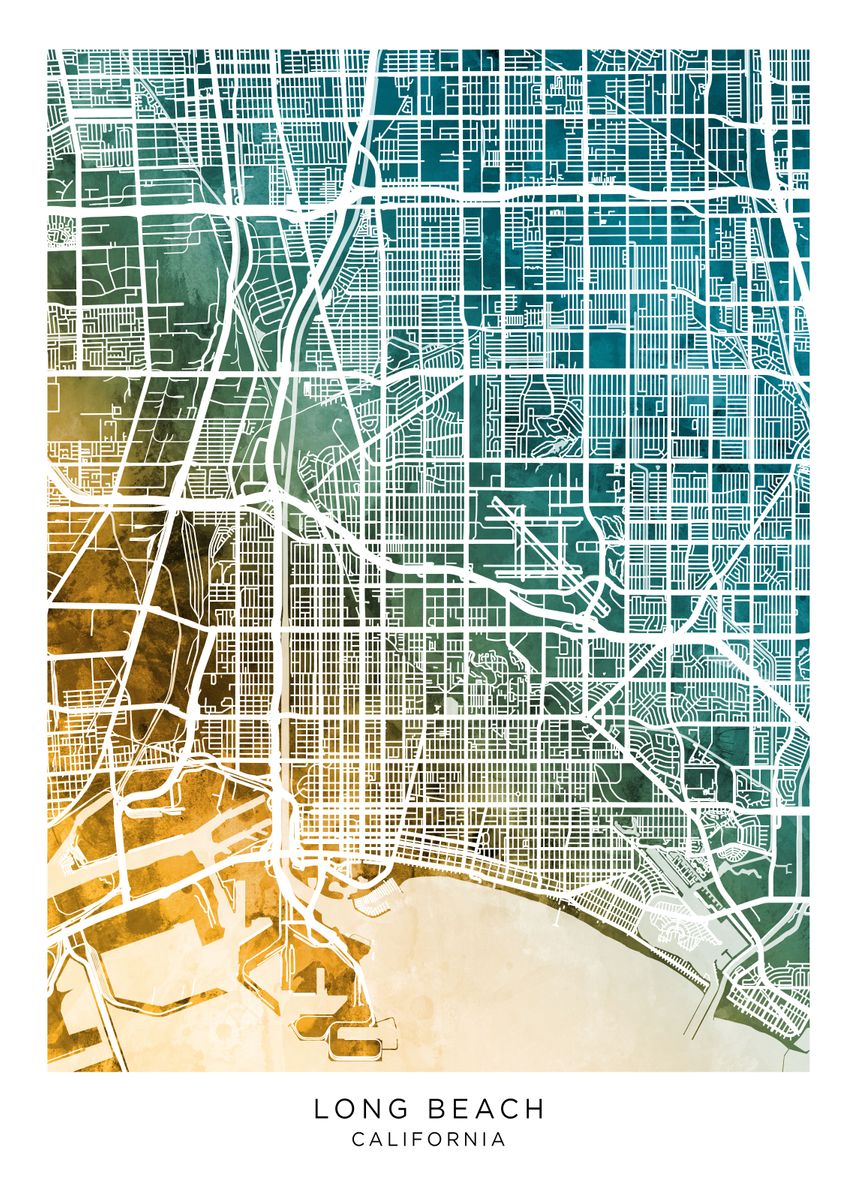 'Long Beach California Map' Poster, picture, metal print, paint by ...