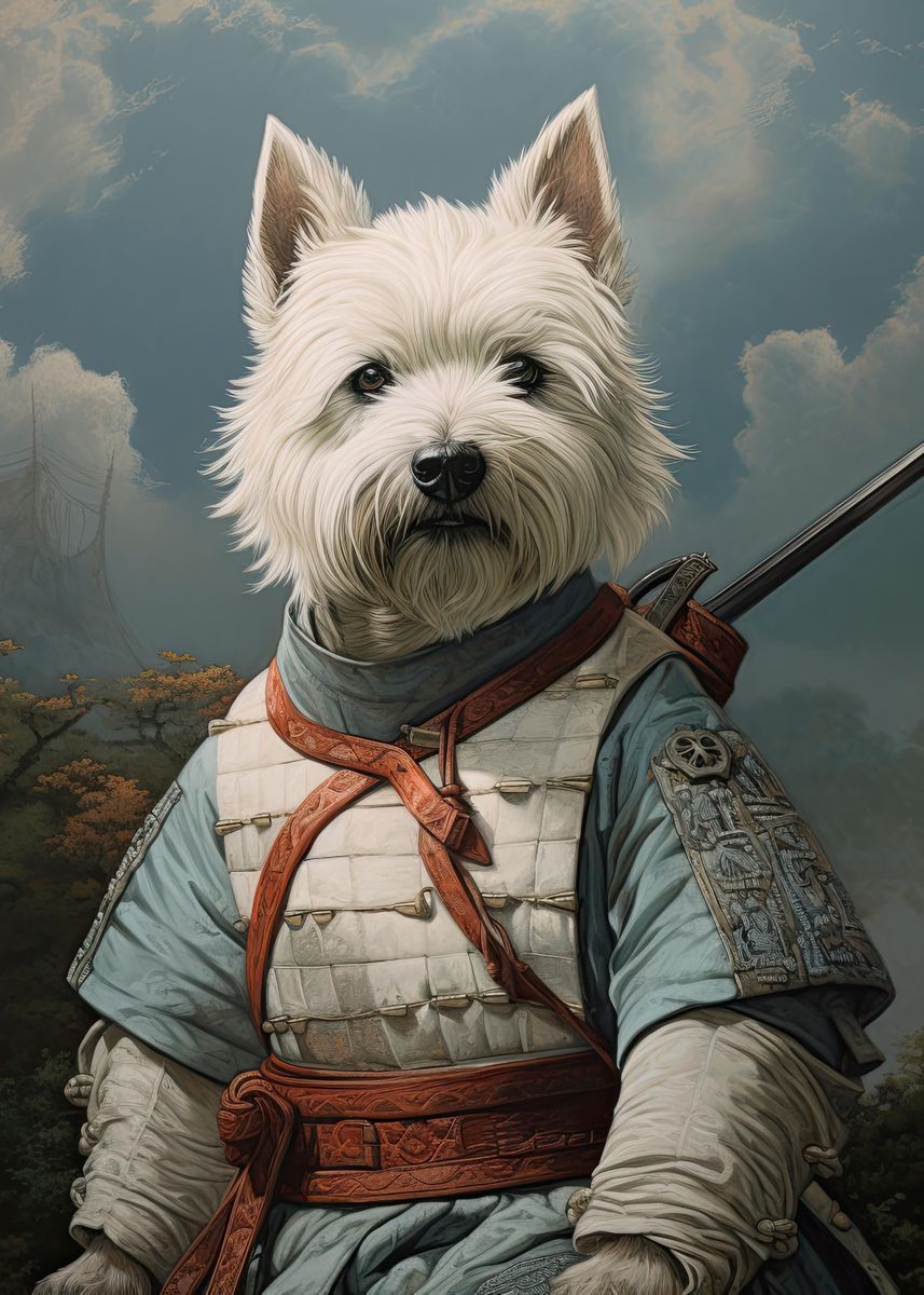 'Westie The Samurai ' Poster, picture, metal print, paint by PetPrints | Displate