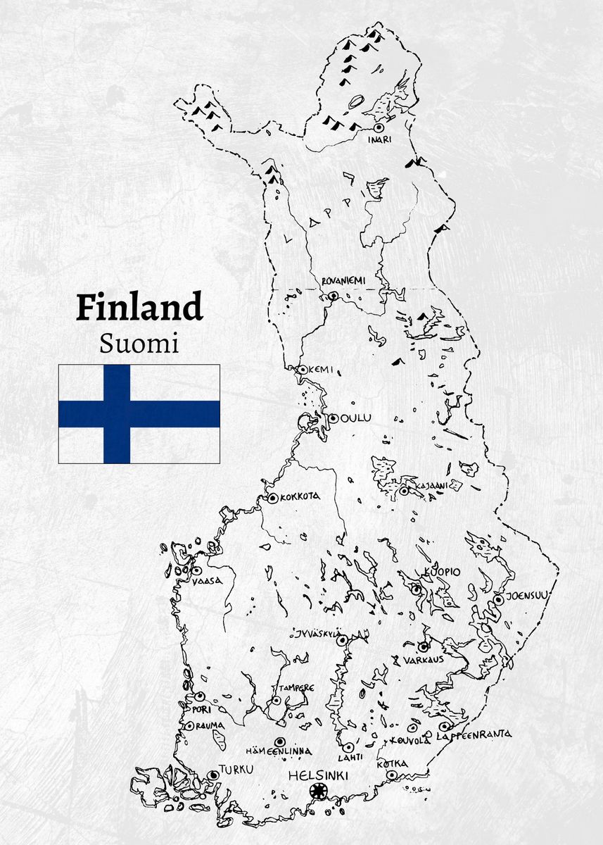 'Handdrawn Finland Map' Poster, picture, metal print, paint by Angelos ...