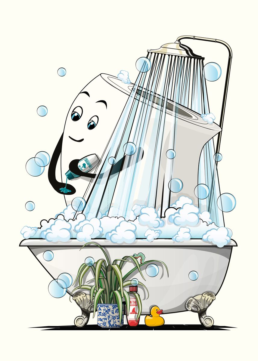'Toilet Paper Showering' Poster, picture, metal print, paint by ...