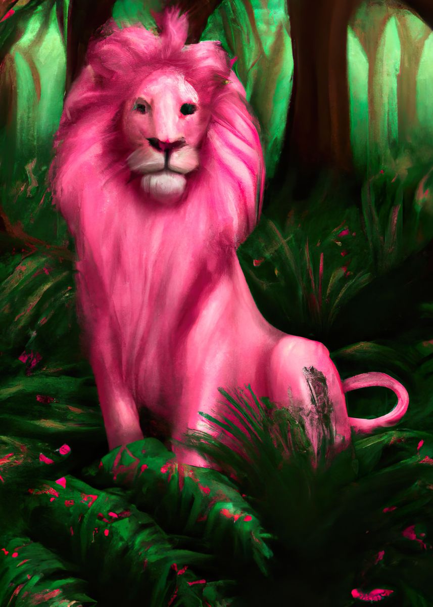 'Pink Lion' Poster, picture, metal print, paint by maxdesign | Displate