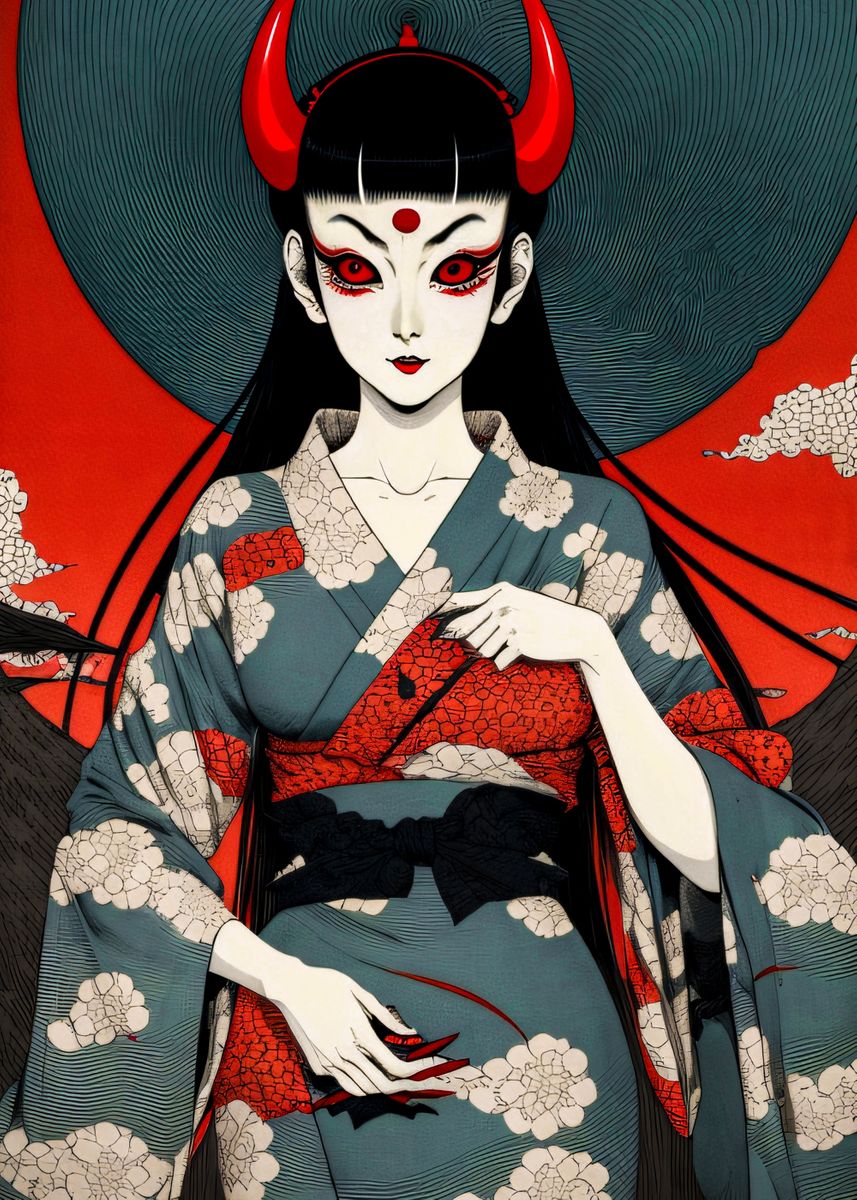 'Red Horned Devil Girl' Poster, picture, metal print, paint by Rick ...