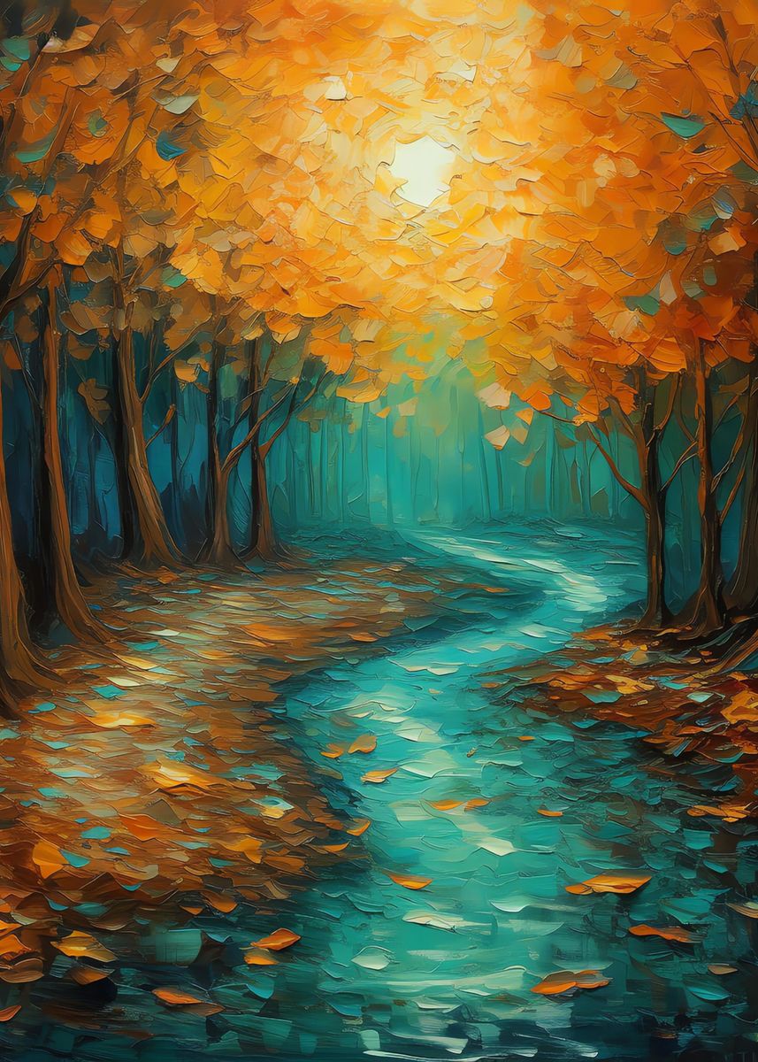 'The Red Autumn Forest' Poster, picture, metal print, paint by Upscale ...