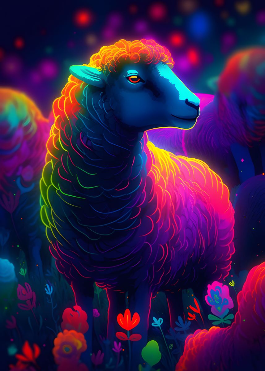 'Neon Sheep' Poster, picture, metal print, paint by Makadur | Displate