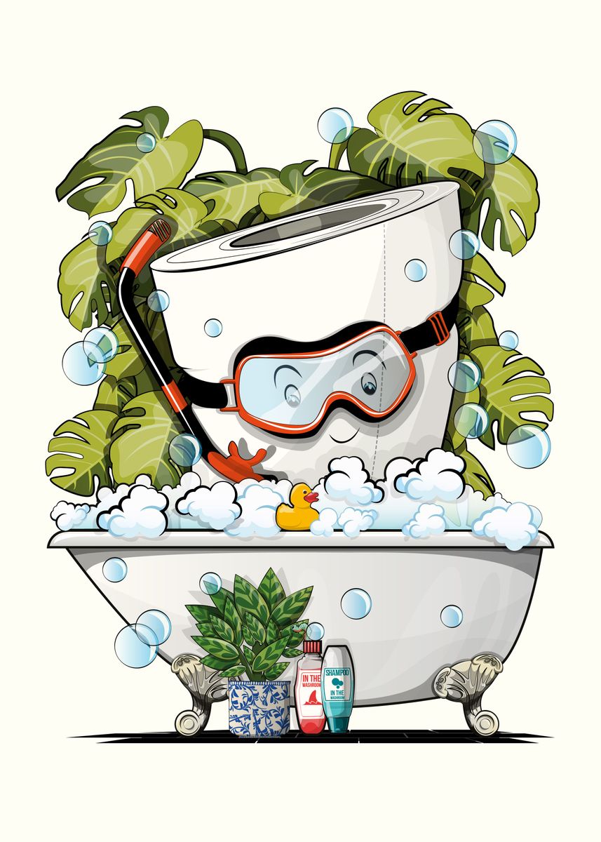 'Toilet Paper Bubble Bath' Poster, picture, metal print, paint by ...