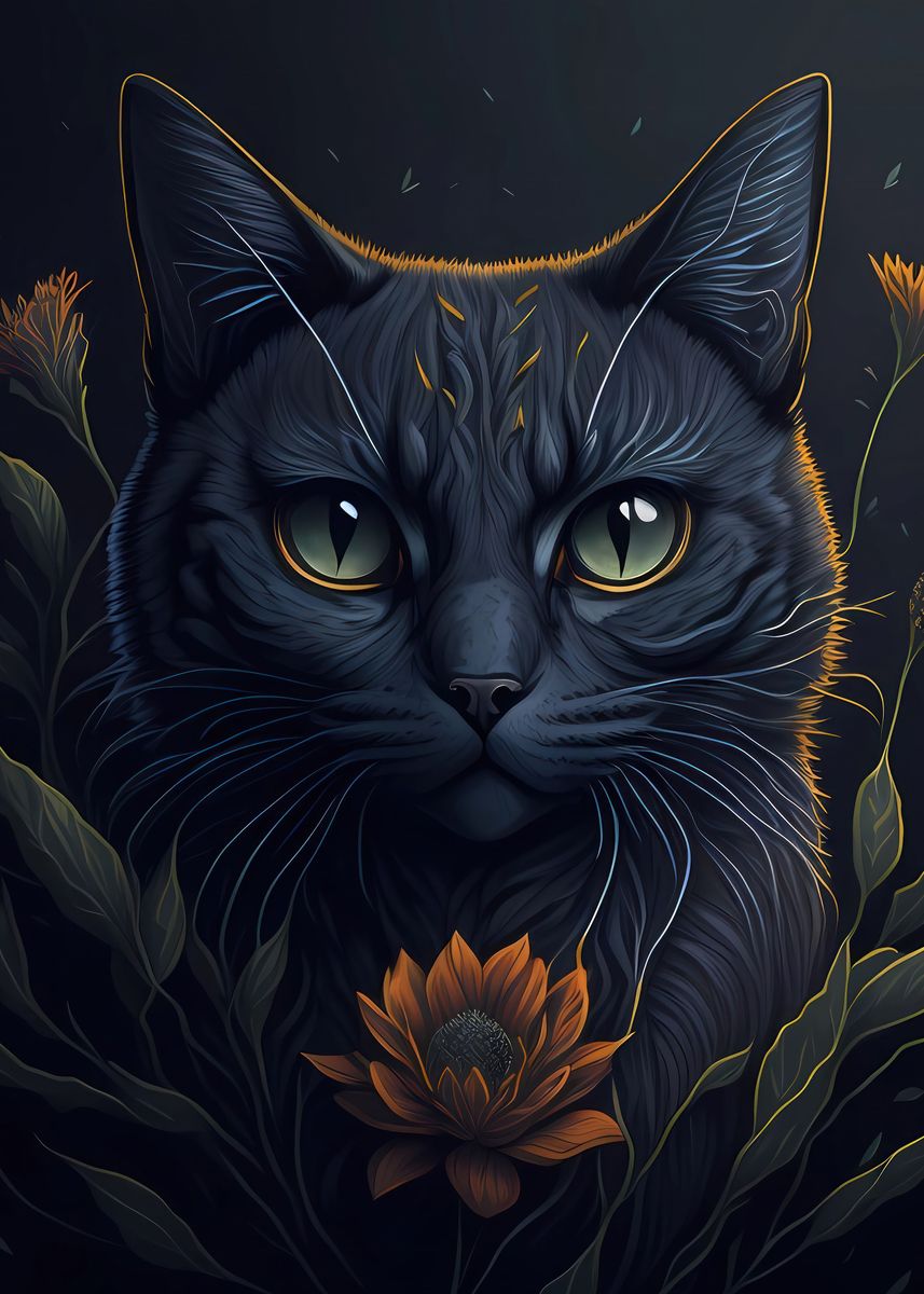 'Cat Flower Green Eye' Poster, picture, metal print, paint by gani ...