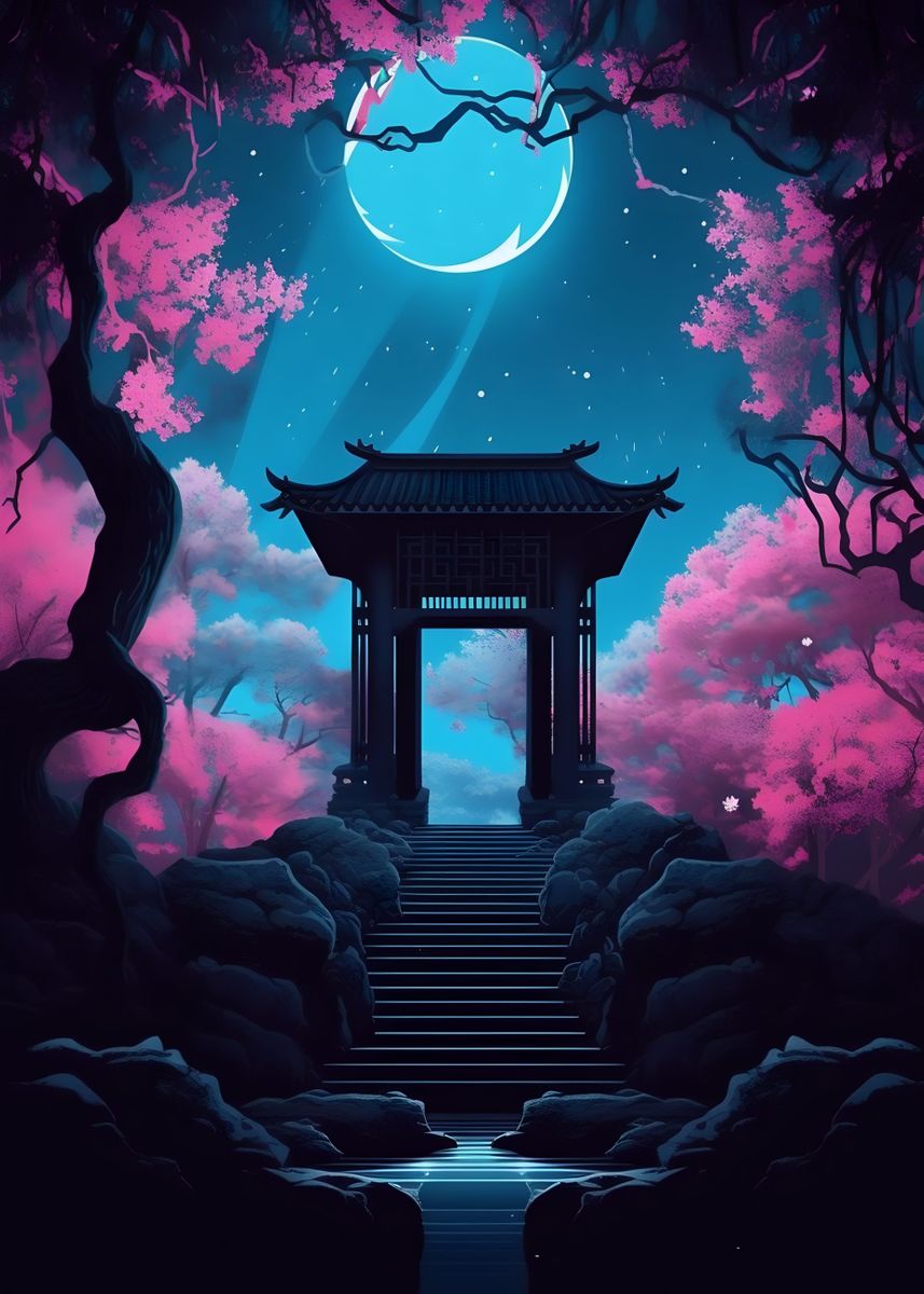 'Japan Gate Night' Poster, picture, metal print, paint by FusionDesigns ...