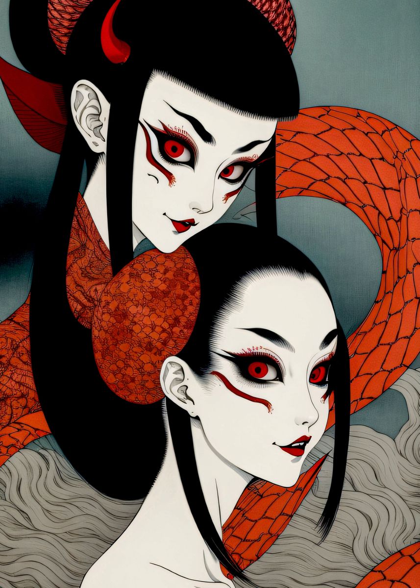 'Twin Headed Snake SIster' Poster, picture, metal print, paint by Rick ...