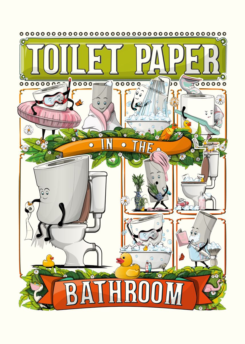 'Toilet Paper in Bathroom' Poster, picture, metal print, paint by ...