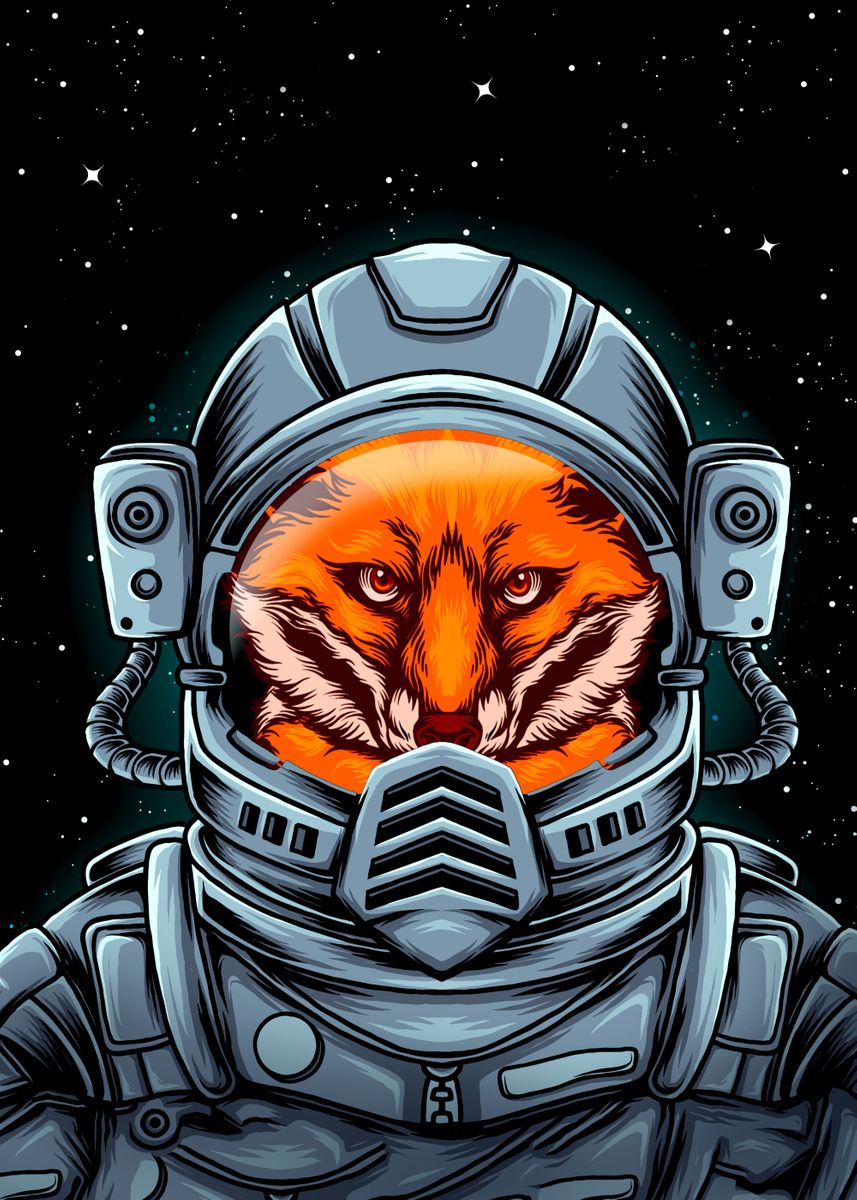 'Astronaut Fox' Poster, picture, metal print, paint by XandYart | Displate