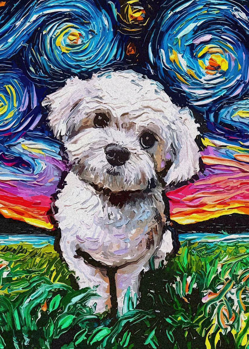 'Dog Starry Night' Poster, picture, metal print, paint by Animal ...