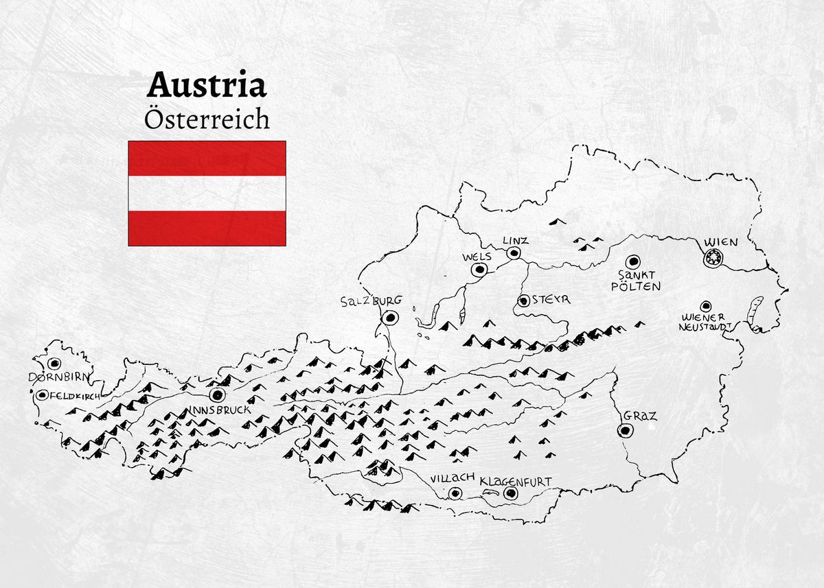 'Handdrawn Austria Map' Poster by Angelos Zachariou | Displate