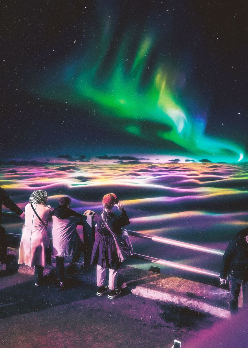 'Aurora Lights on Clouds' Poster, picture, metal print, paint by Vertex | Displate