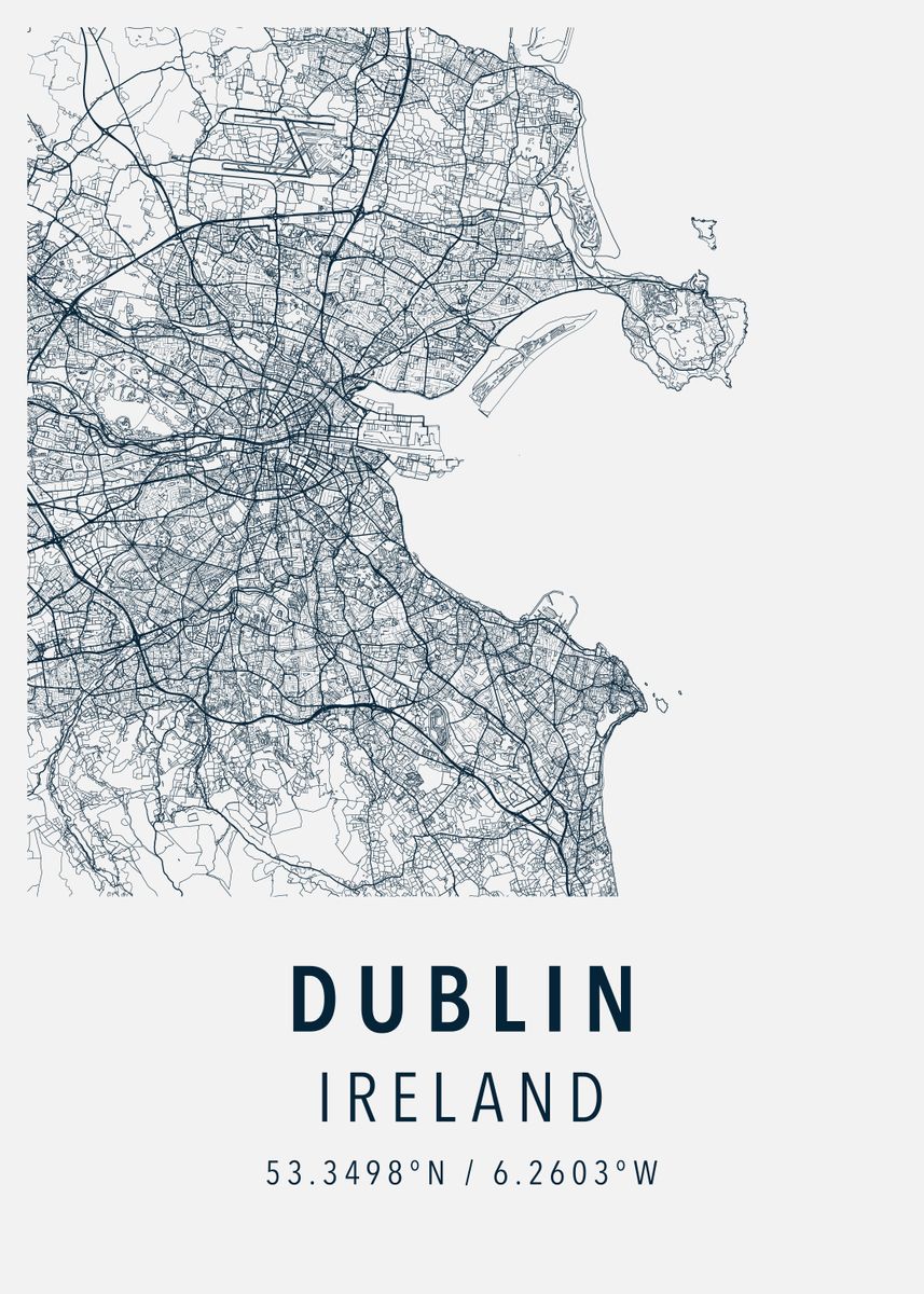 'dublin simple map' Poster, picture, metal print, paint by Denise ...