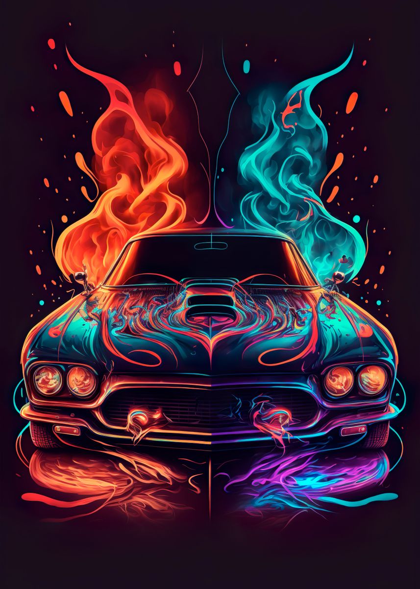 'Trending Retro Racing Car' Poster, picture, metal print, paint by ...