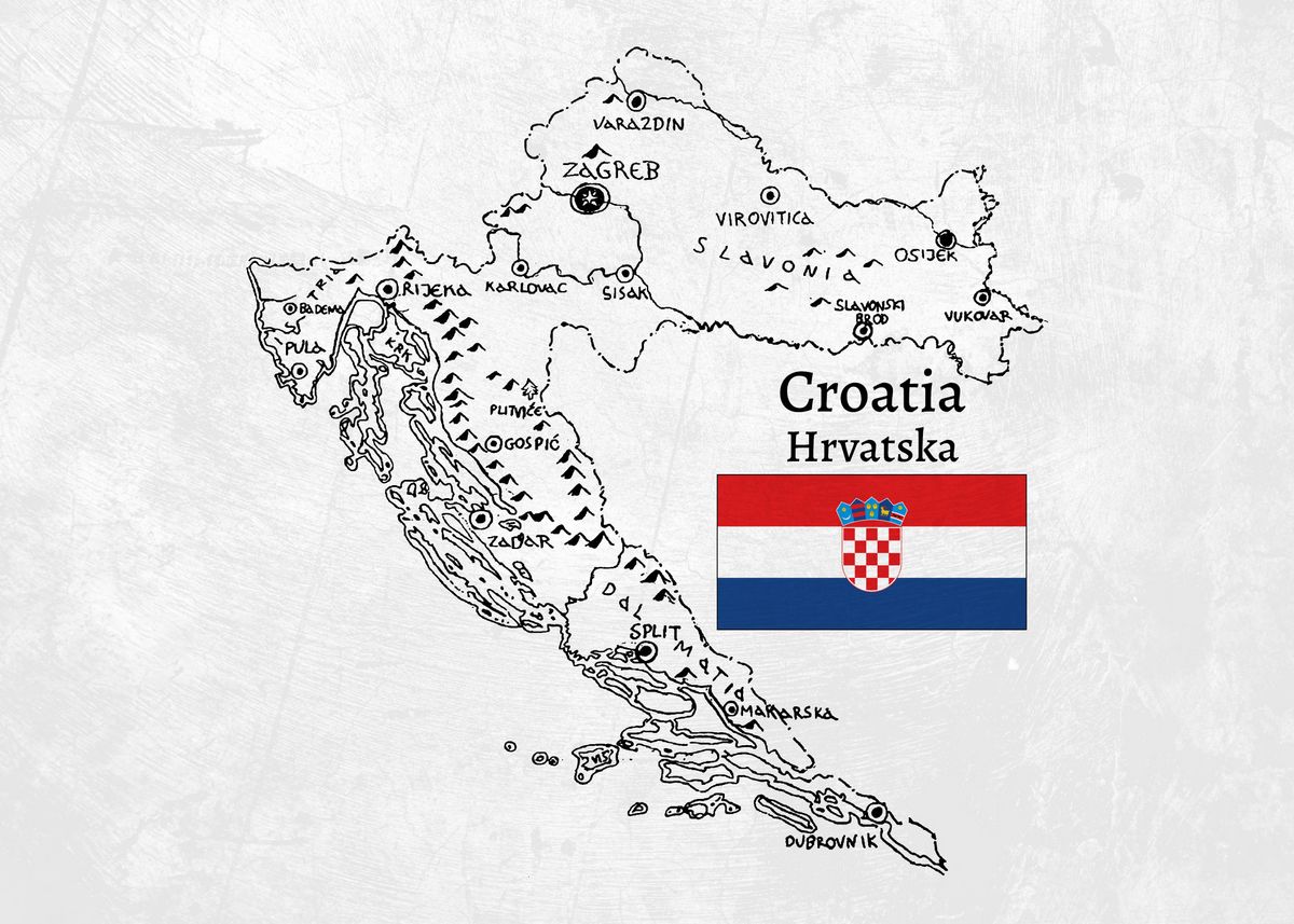'Handdrawn Croatia Map' Poster by Angelos Zachariou | Displate