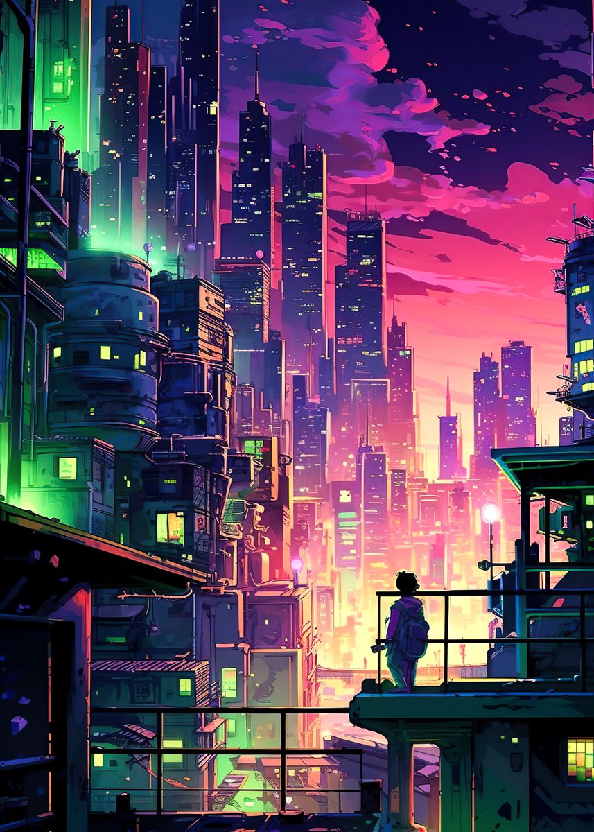 'Cityscape ' Poster, picture, metal print, paint by Rida Santos | Displate