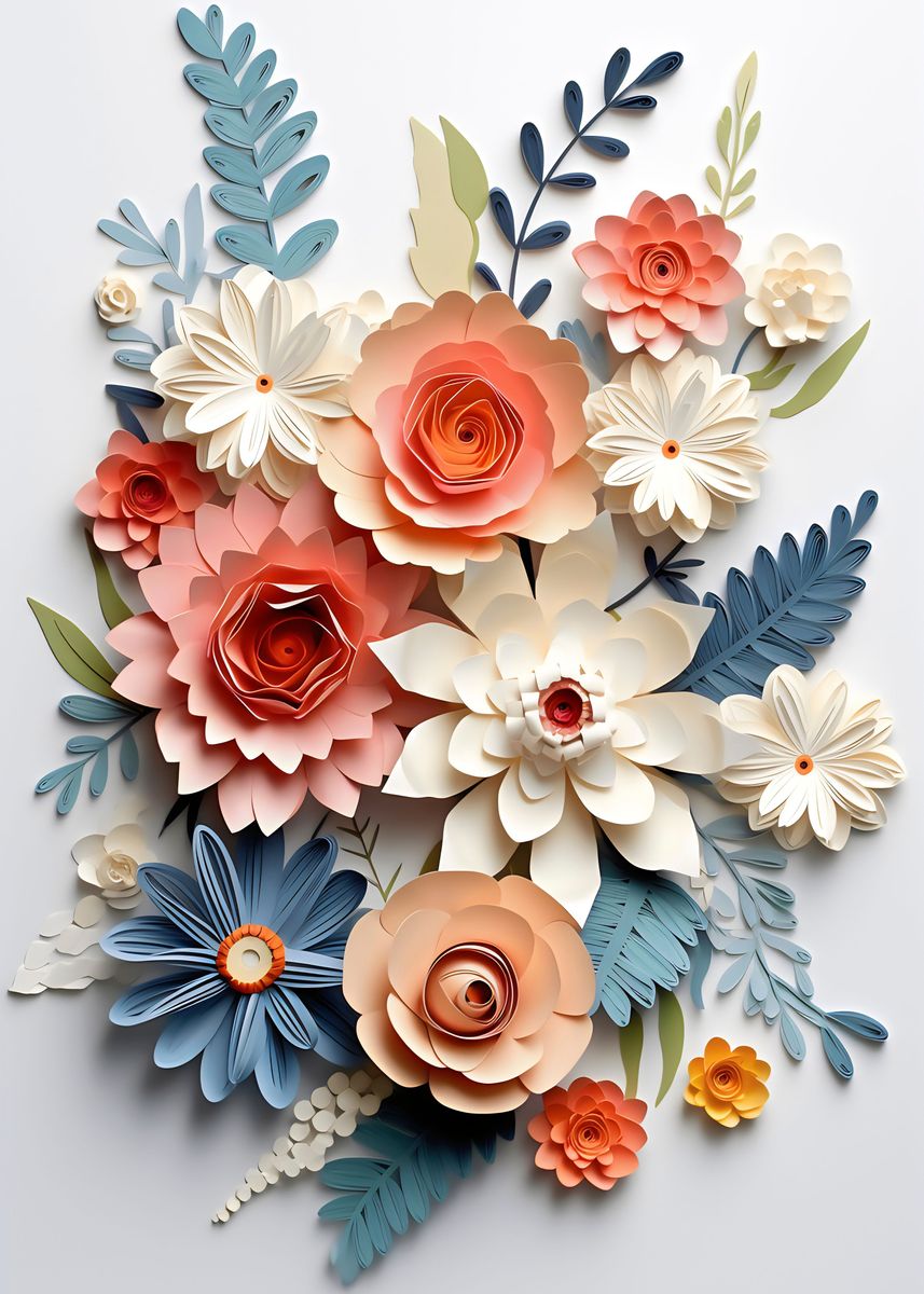 'Flowers paper craft' Poster, picture, metal print, paint by Nathan ...