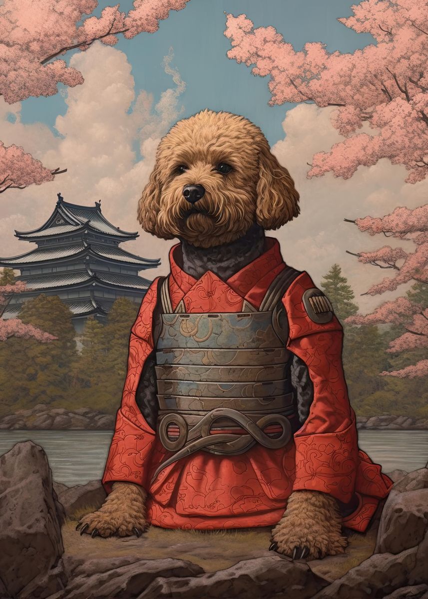 'Goldendoodle The Samurai' Poster, picture, metal print, paint by PetPrints | Displate
