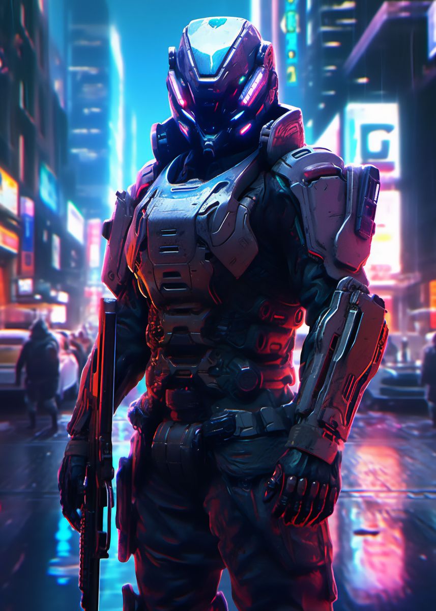 'Cyberpunk ninja' Poster, picture, metal print, paint by Bofferding ...